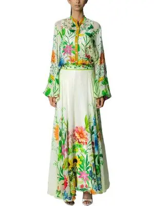 MIAU BY CLARA ROTESCU Floral Silk Maxi Dress - White