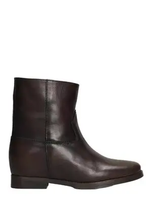 JULIE DEE Julie Dee Topstitched Leather Ankle Boots Brown