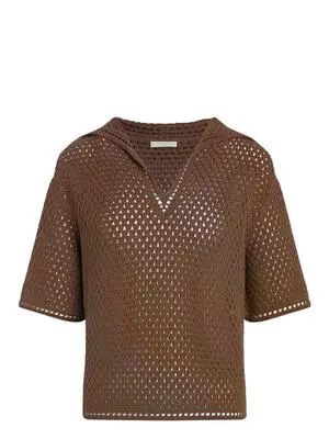 12 STOREEZ Meadow Crochet Knit Top - Brown