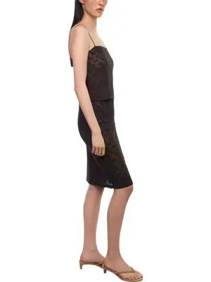 12 STOREEZ Primrose Lace Midi Skirt - Brown