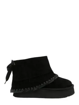 Mou Crochet Trim Bow Detail Boots - Black