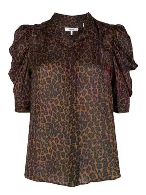 FRAME FRAME Gillian Leopard Print Puff Sleeve Shirt