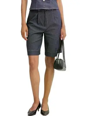 MORGAN Pleated Denim Shorts - Blue