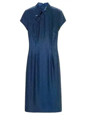 Shanghai Tang Chiffon Qipao Midi Dress - Blue