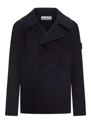 STONE ISLAND Stone Island Double-Breasted Wool Peacoat