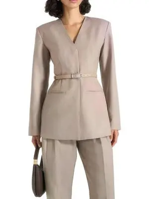 Manière De Voir Alesia In Taupe Tailored Belted Kimono Blazer - Neutrals