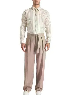 Manière De Voir Taupe Wide Leg Tailored Trousers With Belt - Neutrals