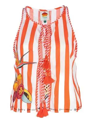 Farm Rio Embroidered Striped Blouse - White