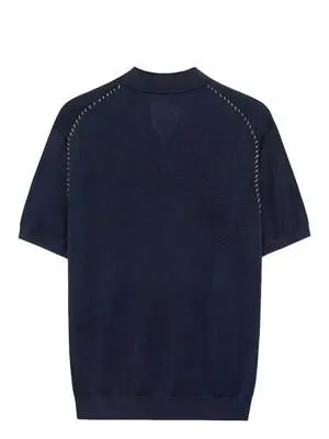 Shanghai Tang Mandarin Contrast-stitch Silk T-shirt - Blue