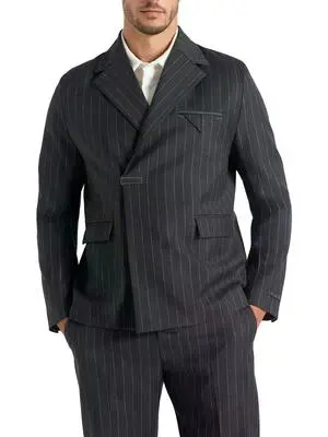 Manière De Voir Gaston In Dark Double-breasted Pinstripe Wool-blend Suit Blazer - Grey