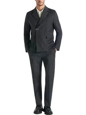 Manière De Voir Gaston In Dark Double-breasted Pinstripe Wool-blend Suit Blazer - Grey
