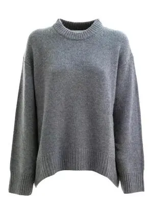 LISA YANG Ribbed Knit Crew Neck Sweater - Grey