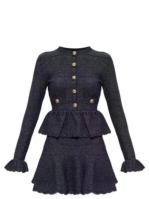 SELF-PORTRAIT Peplum Hem Long Sleeve Mini Dress - Blue