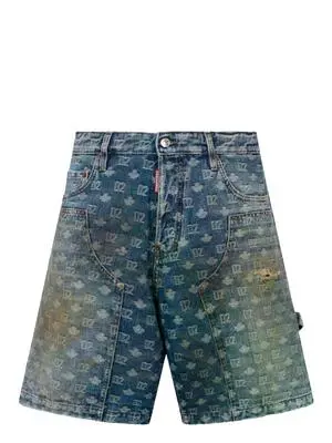Dsquared2 Monogram Dirty Wash Carpenter Shorts - Blue