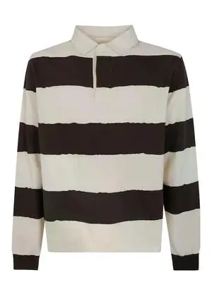 WOC Striped Long-sleeve Polo Shirt - White