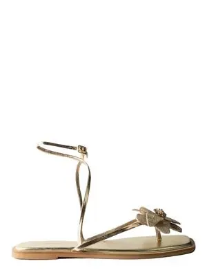 Free People Free People Metallic Floral Appliqué Flat Sandals Gold
