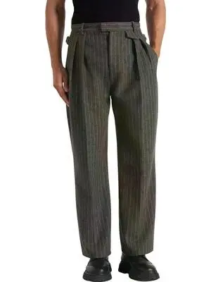 Manière De Voir Pierre Twin Pleat Wool Pinstripe Trousers - Grey