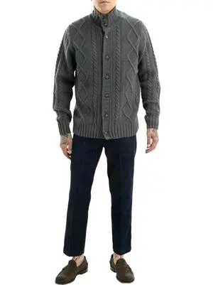 BARBA NAPOLI Cable Knit High Neck Cardigan - Grey