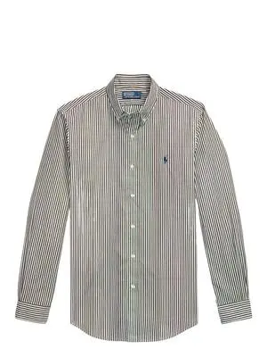 Polo Ralph Lauren Custom Fit Striped Poplin Shirt - Brown