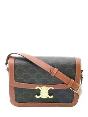 Celine Triomphe Crossbody Bag In Coated Canvas And Calfskin - Brown