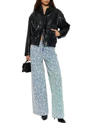 SELF-PORTRAIT Textured Wide-leg Jeans - Blue