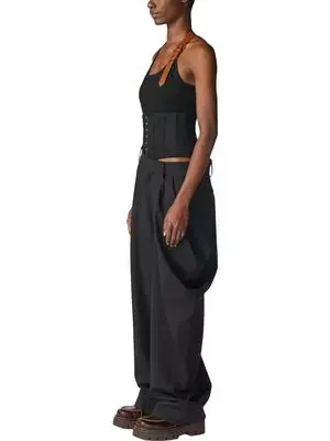 Monse Ribbed Knit Halterneck Top With Leather Strap Detail - Black