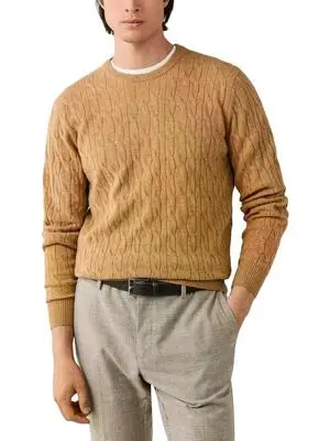 HACKETT LONDON Lambswool Cable Knit Crew Neck Sweater - Neutrals