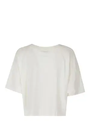 ANINE BING Johnny Cropped T-shirt With Monogram Embroidery - Neutrals