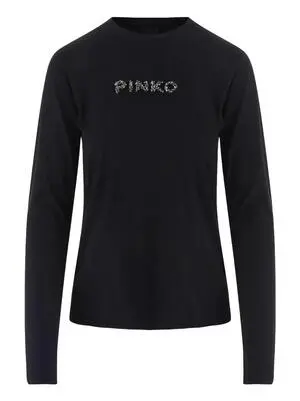 Pinko Embellished Logo Long Sleeve T-shirt - Black