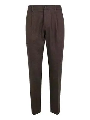 CRUNA Tailored Wool Herringbone Trousers - Brown