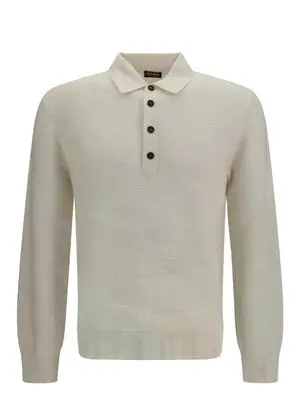 Zegna Waffle-knit Long-sleeve Polo Shirt Neutrals