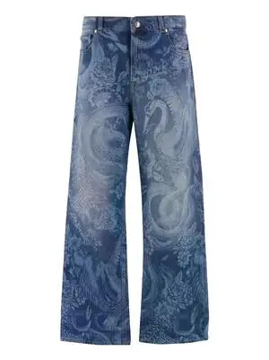 Just Cavalli Animal Print Wide Leg Jeans - Blue