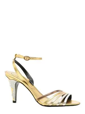 Valentino Garavani VALENTINO Embellished Leather Heeled Sandals Gold