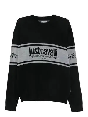 Just Cavalli Logo Intarsia Striped Sweater - Black