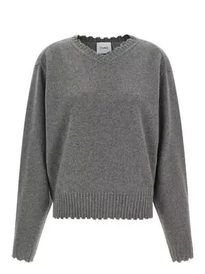 NUDE Nude Cashmere Mélange V-Neck Sweater With Frayed Edges Grey