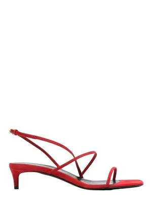 KHAITE KHAITE Red Calf Suede Strappy Kitten Heel Sandals
