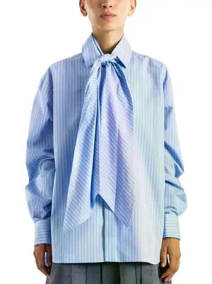 Sacai Striped Poplin Shirt With Pussy-bow Collar - Blue