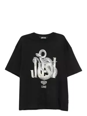 Just Cavalli Snake-print Logo-print T-shirt - Black