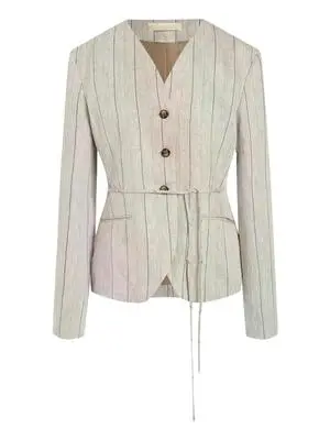 12 STOREEZ Aurelia Pinstriped Linen Jacket - Grey