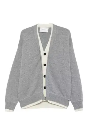 AMARANTO Contrast-trim Button-up Cardigan - Grey