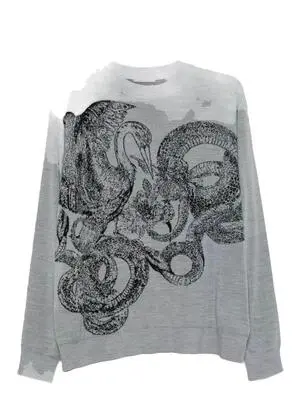 Just Cavalli Crew Neck Sweater With Floral Motif - Grey