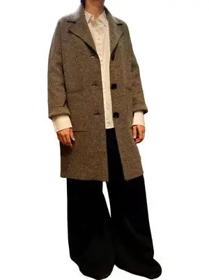 LEBOR GABALA Herringbone Pattern Notch Lapels Coat - Brown
