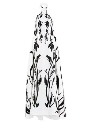 SAIID KOBEISY Laser Cut Halter Neck Gown - White