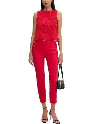 MORGAN Guipure Lace Sleeveless Top With Scalloped Edge - Red