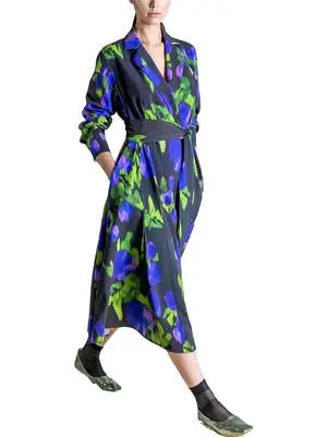 PSOPHIA Floral-print Silk Midi Dress - Blue
