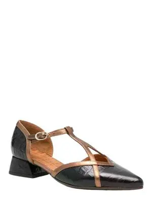 Chie Mihara Leather Croc-effect Heeled Pumps - Black
