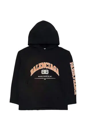 Balenciaga Maison Logo Distressed Hoodie - Black