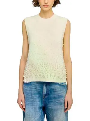 SEMICOUTURE Faux Pearl Embellished Knitted Waistcoat - Neutrals