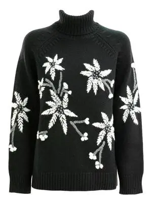 P.a.r.o.s.h Floral Embroidered Roll-neck Sweater - Black