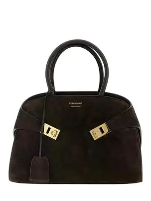 FERRAGAMO Small Hug Suede Tote Bag - Brown